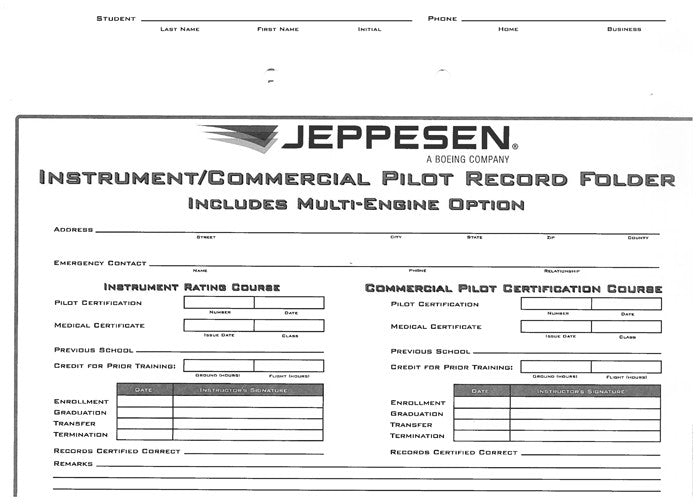 Jeppesen Instrument/Commercial Record Folder — The Pilot Supply